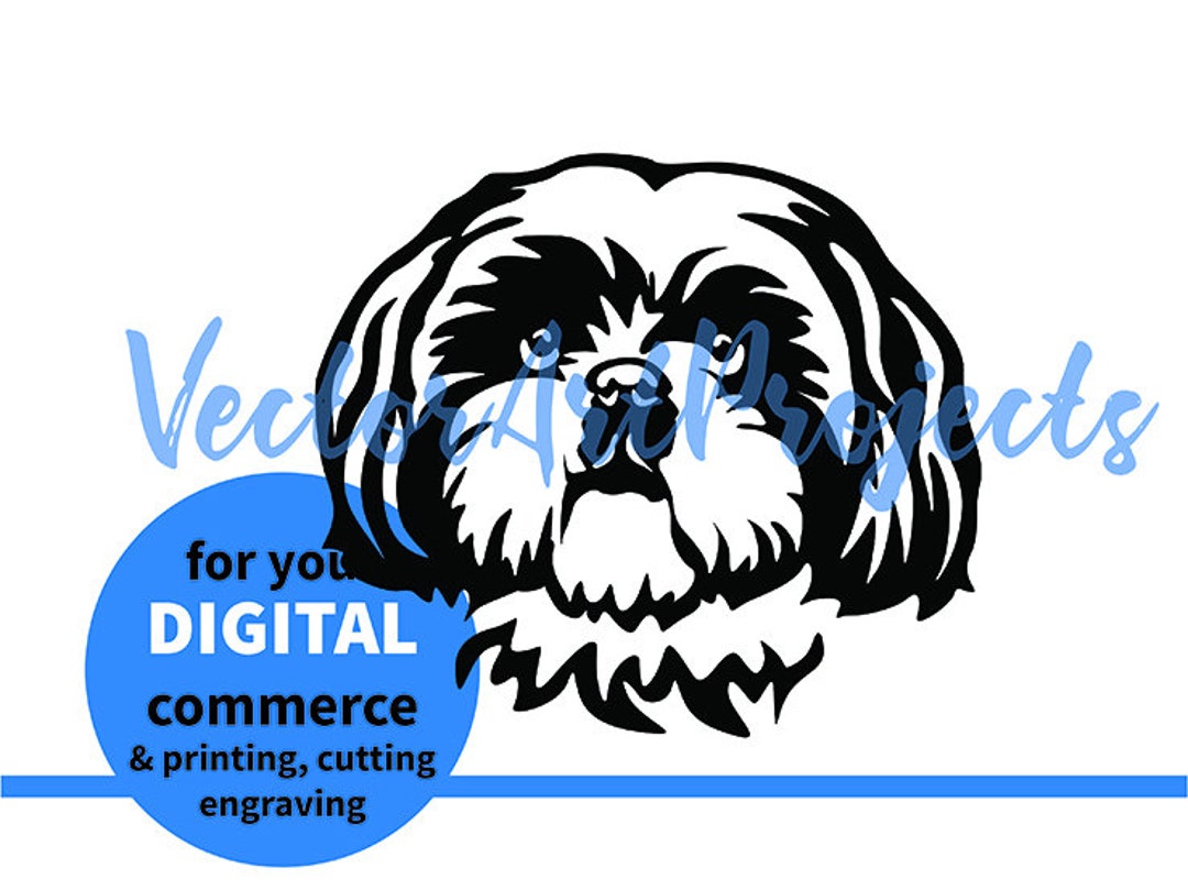 Shih Tzu Svg Cipart Portrait, Dog Head Vector Graphic Art, Shih Tzu ...