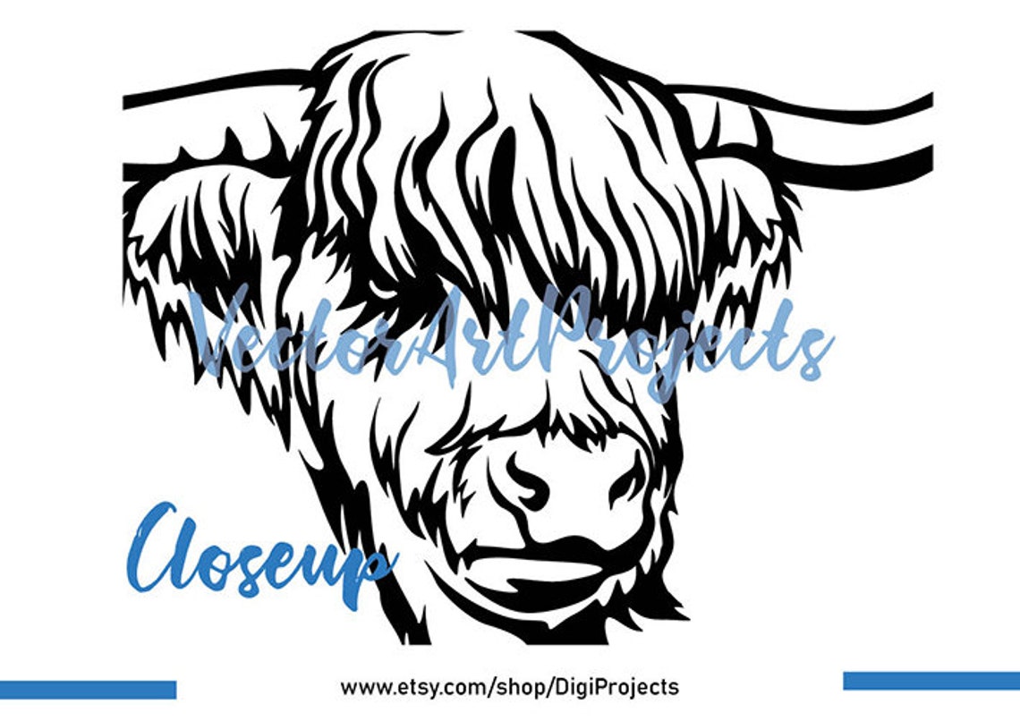 Highland Cattle Svg Vector Portrait Commercial, Scottish Highlander Cow ...