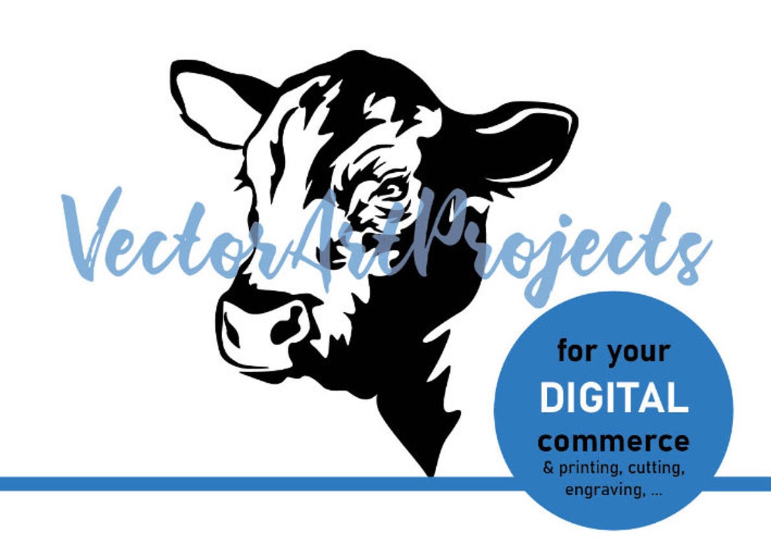 Black Angus Svg Head Vector Graphic Art Farm Animal Cattle Clipart Cut ...