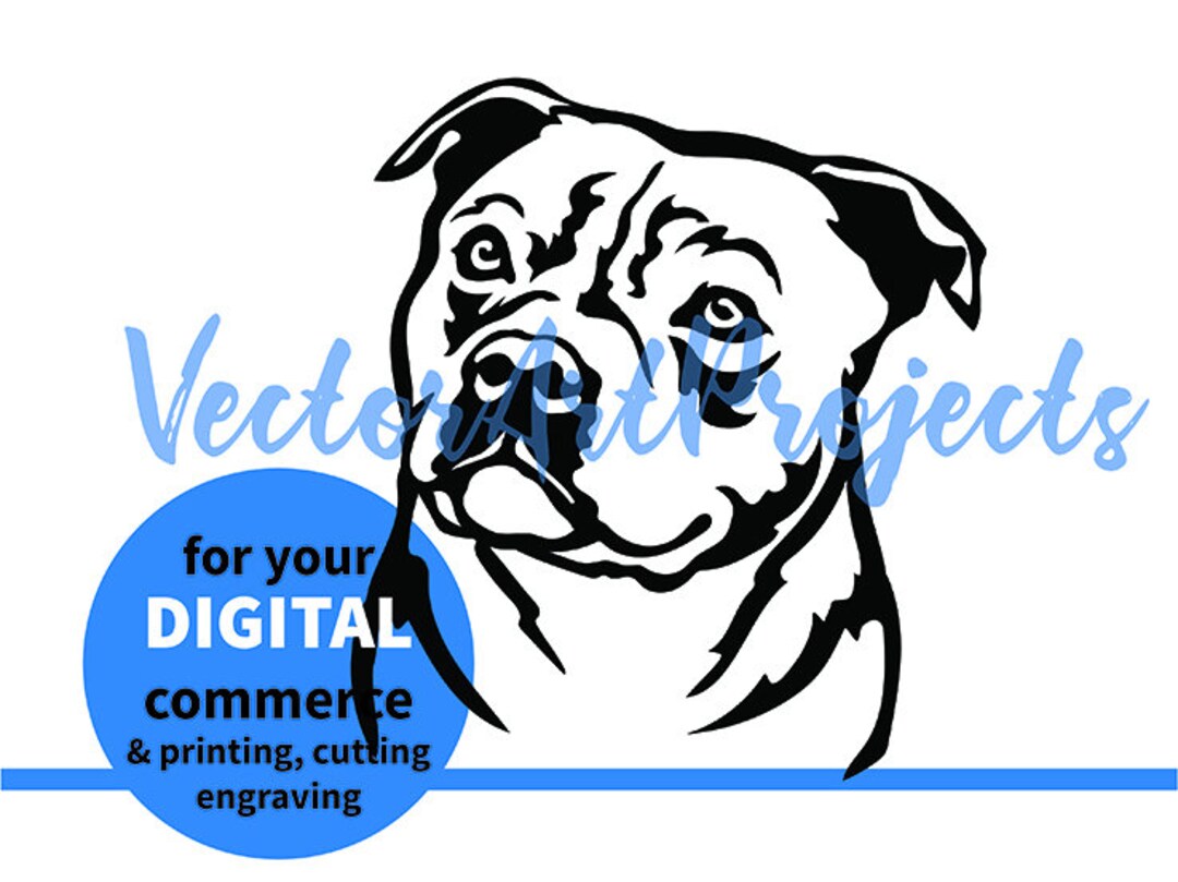 Staffordshire Bull Terrier Svg Dog Fead Cut File, Staffy Vector Graphic ...