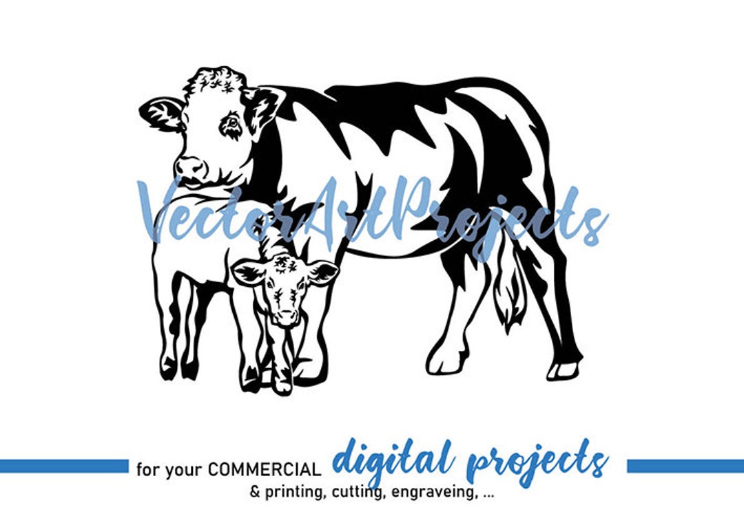 Simmental Cow and Calf Svg Clipart, Simmental Cattle Cut File Vector ...