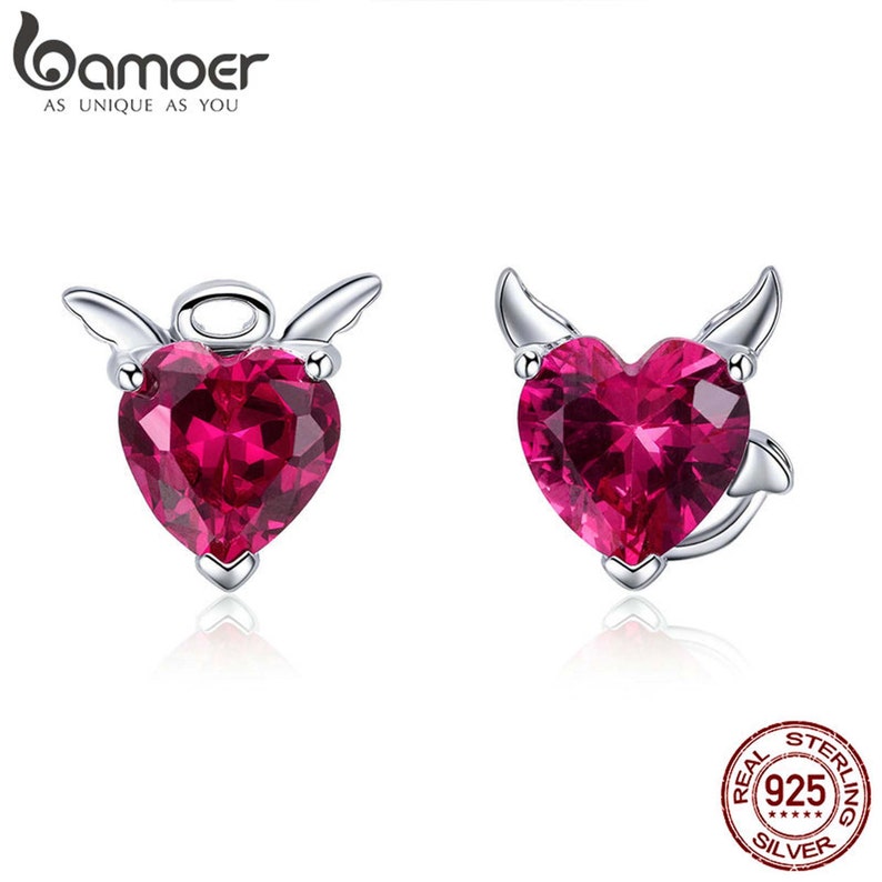 BAMOER 925 Sterling Silver Stud Earrings-heart Shape Garnet CZ - Etsy