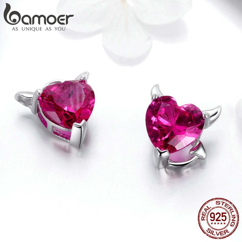 BAMOER 925 Sterling Silver Stud Earrings-heart Shape Garnet CZ - Etsy