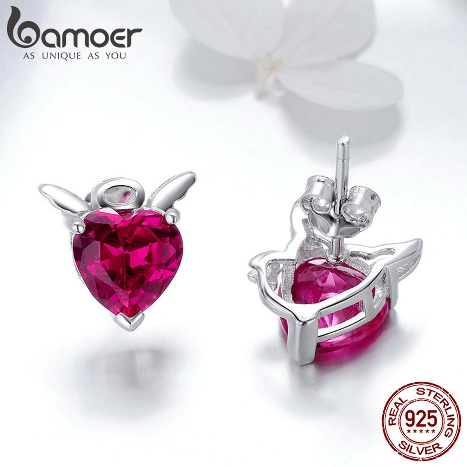 BAMOER 925 Sterling Silver Stud Earrings-heart Shape Garnet CZ - Etsy