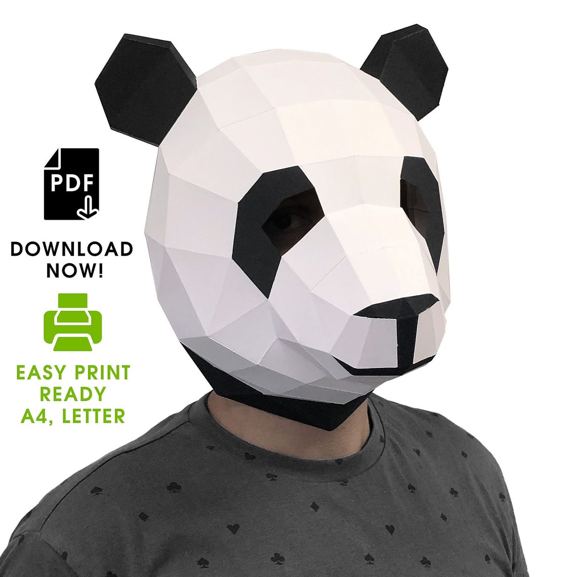 PANDA MASK pdf Papercraft printable template for Adults and | Etsy