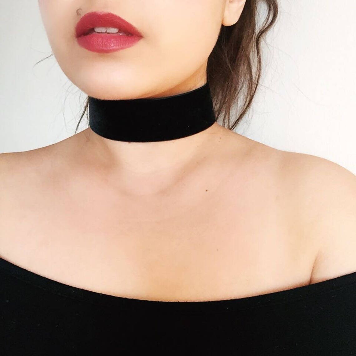 Stretch Extra Wide 35mm Black Double Sided Plush Velvet Choker, Black ...