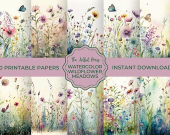 15 Watercolor Wildflowers Rainbow Digital Paper Set, Spring Flowers ...