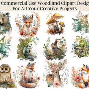 Watercolor Woodland Clipart Bundle, Forest Animals PNG, Commercial Use ...