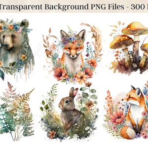 Watercolor Woodland Clipart Bundle, Forest Animals PNG, Commercial Use ...