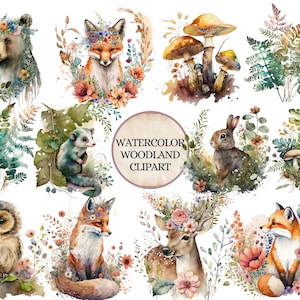 Watercolor Woodland Clipart Bundle Forest Animals PNG - Etsy