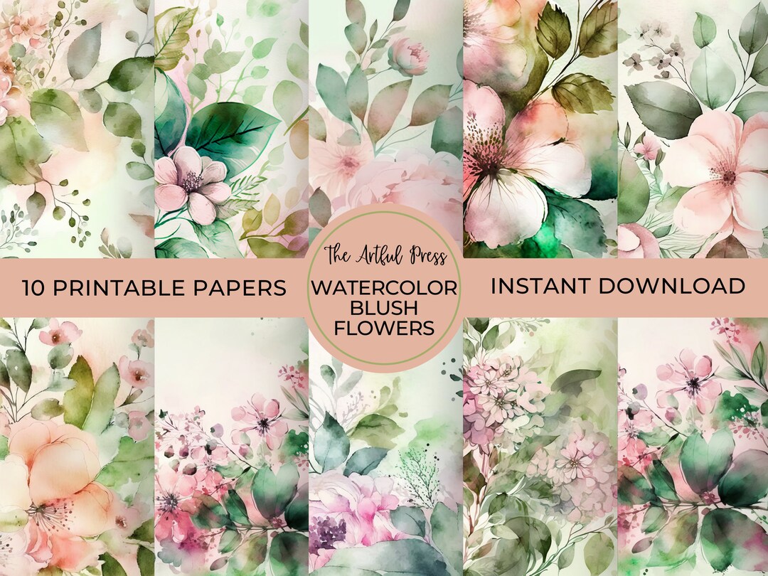 Watercolor Dreamy Floral Digital Paper Set, Pink Flowers Junk Journal ...