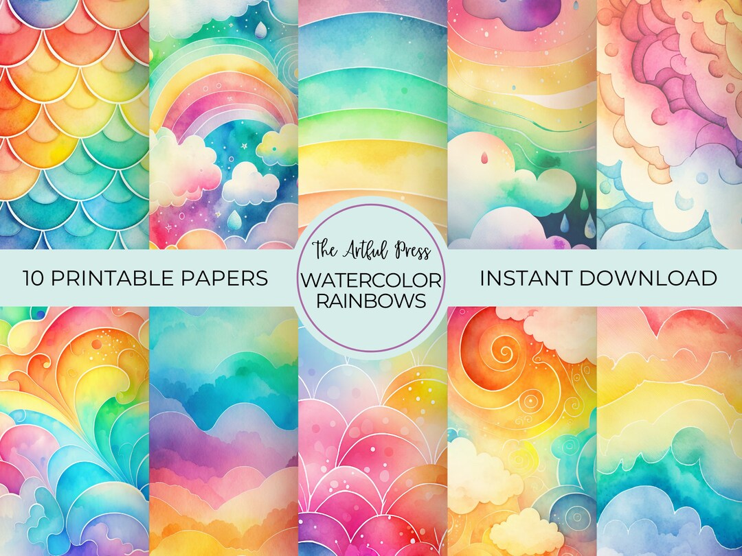 Watercolor Rainbow Digital Paper, Rainbow Backgrounds, Colorful ...