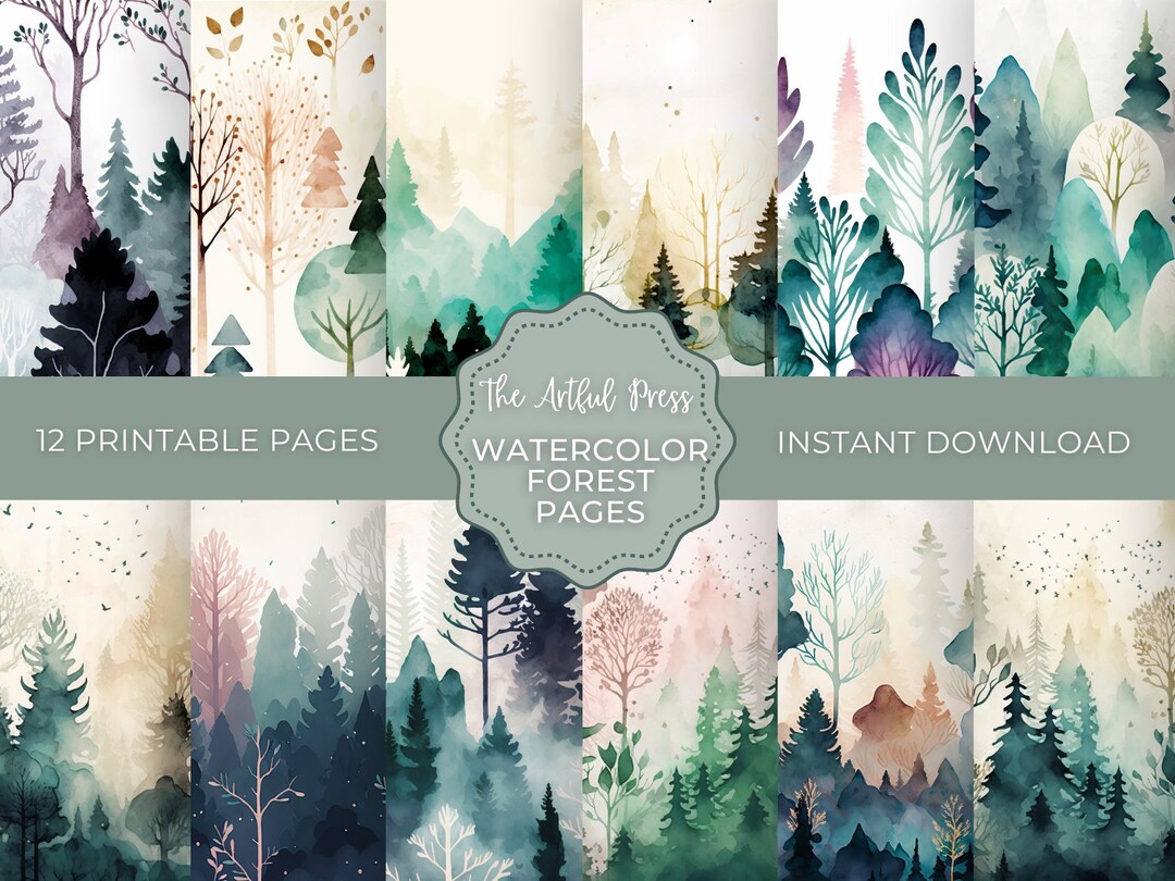 Watercolor Forest Digital Paper Set, Forest Junk Journal Pages, 10 ...