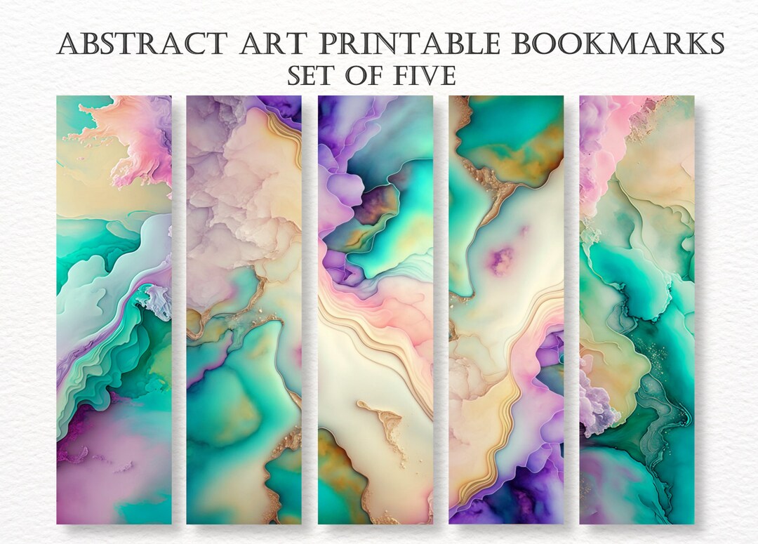 Printable Bookmarks, Book Lover Gift, Set of 5 Abstract Art Bookmarks ...
