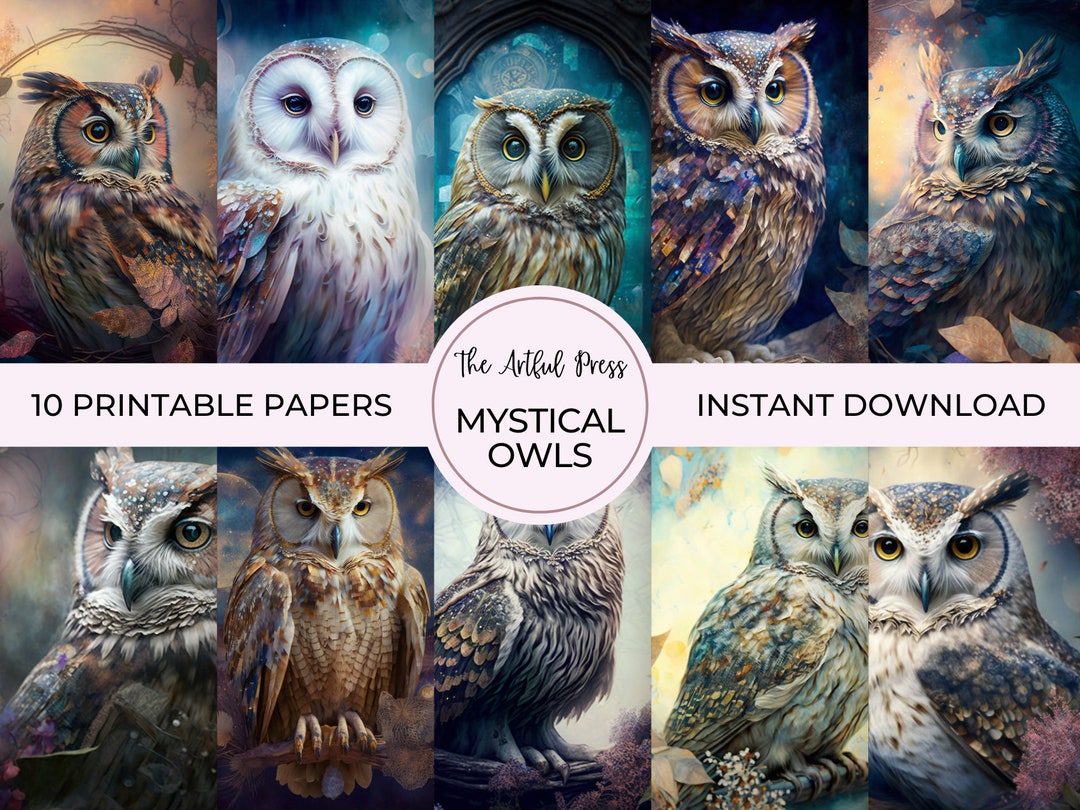 Mystical Owls Digital Paper, Beautiful Ethereal Owl Backgrounds ...