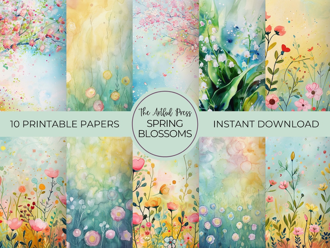 Spring Floral Backgrounds, Digital Paper Set, Commercial Use, Card ...