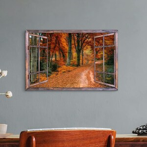 Autumn Forest Canvas Wall Art Window View Fall Trees Path Scenic Prints ...