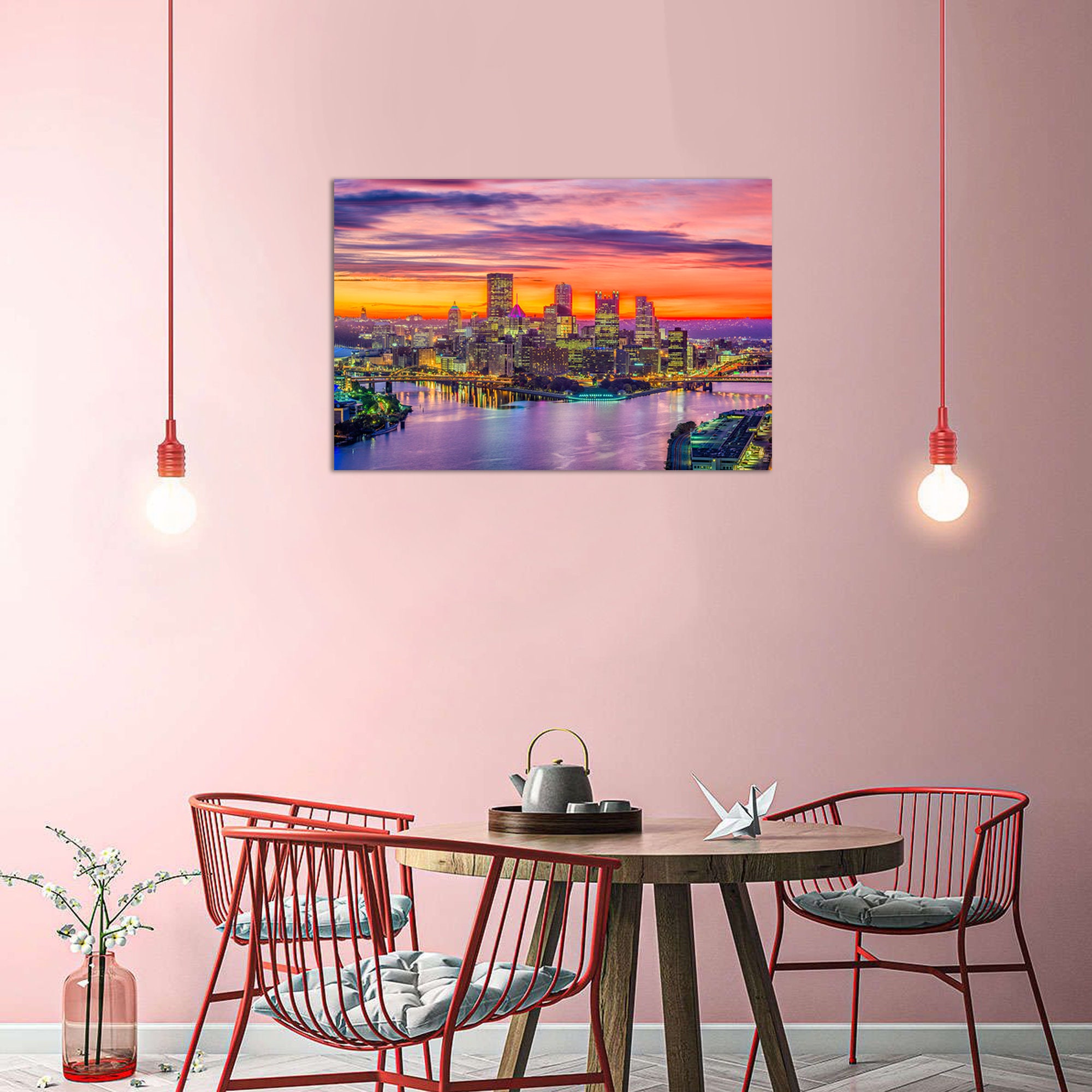 Pittsburgh Skyline Wall Art, Sunset Pittsburgh Poster Pennsylvania ...