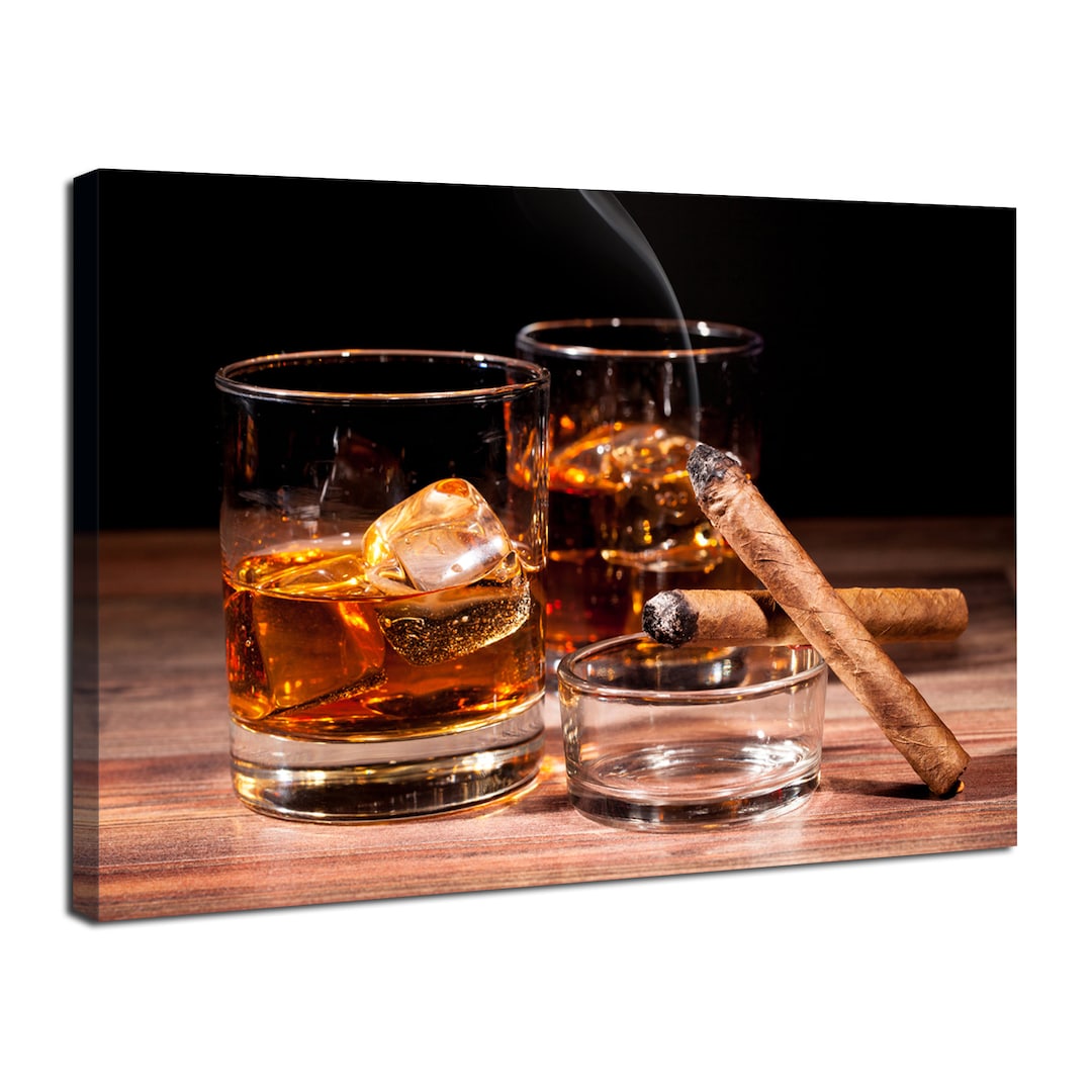 Whiskey Glasses Wall Art With Smoking Cigar Pictures Alcohol Drink ...