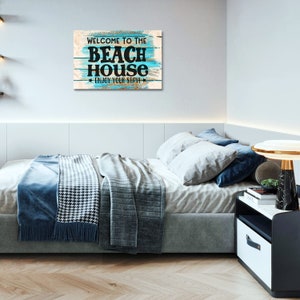 Beach House Canvas Wall Art Welcome Sign Wall Decor Teal Blue Beach ...