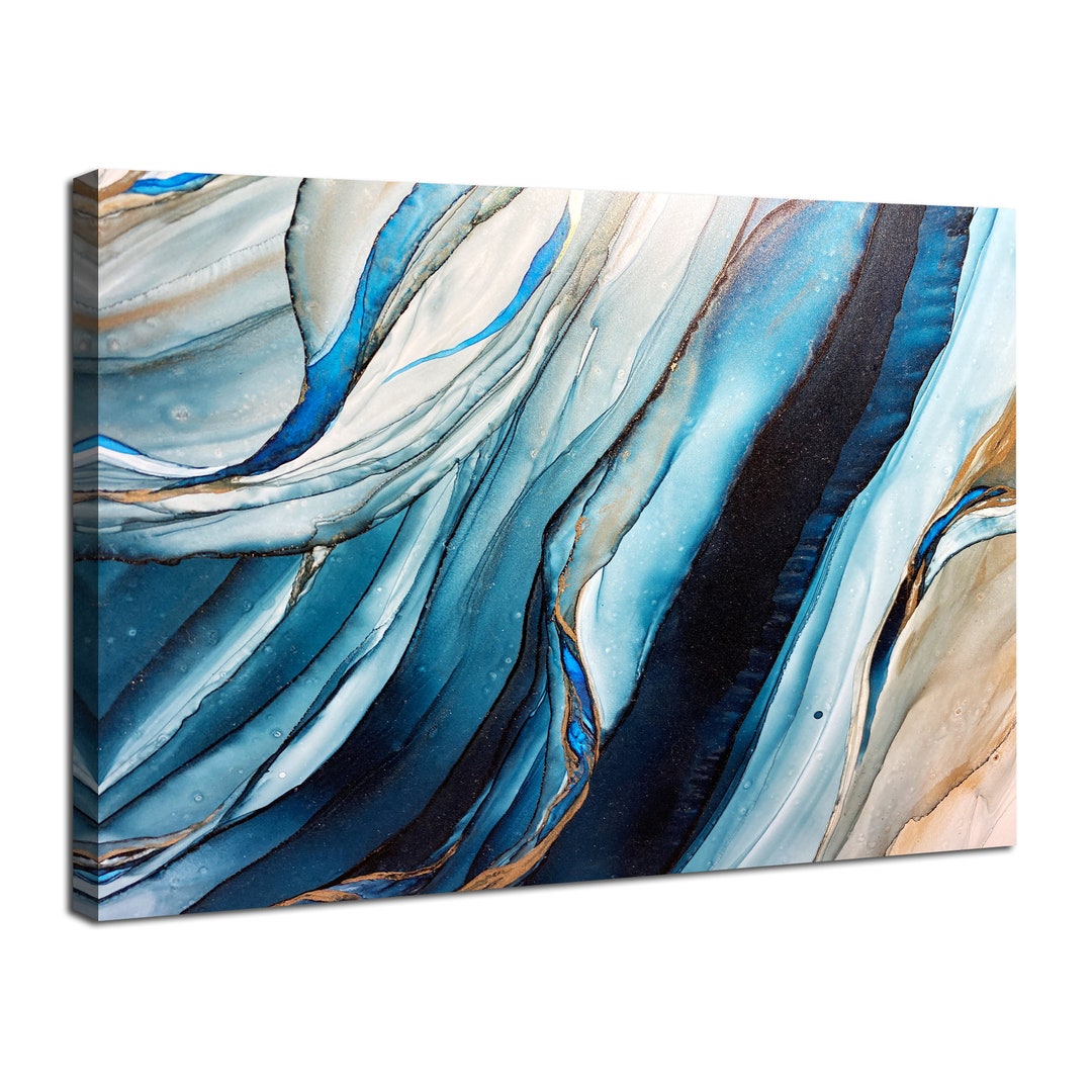 Blue Marble Wall Decor Blue Gold Canvas Wall Art Modern Luxury Painting ...