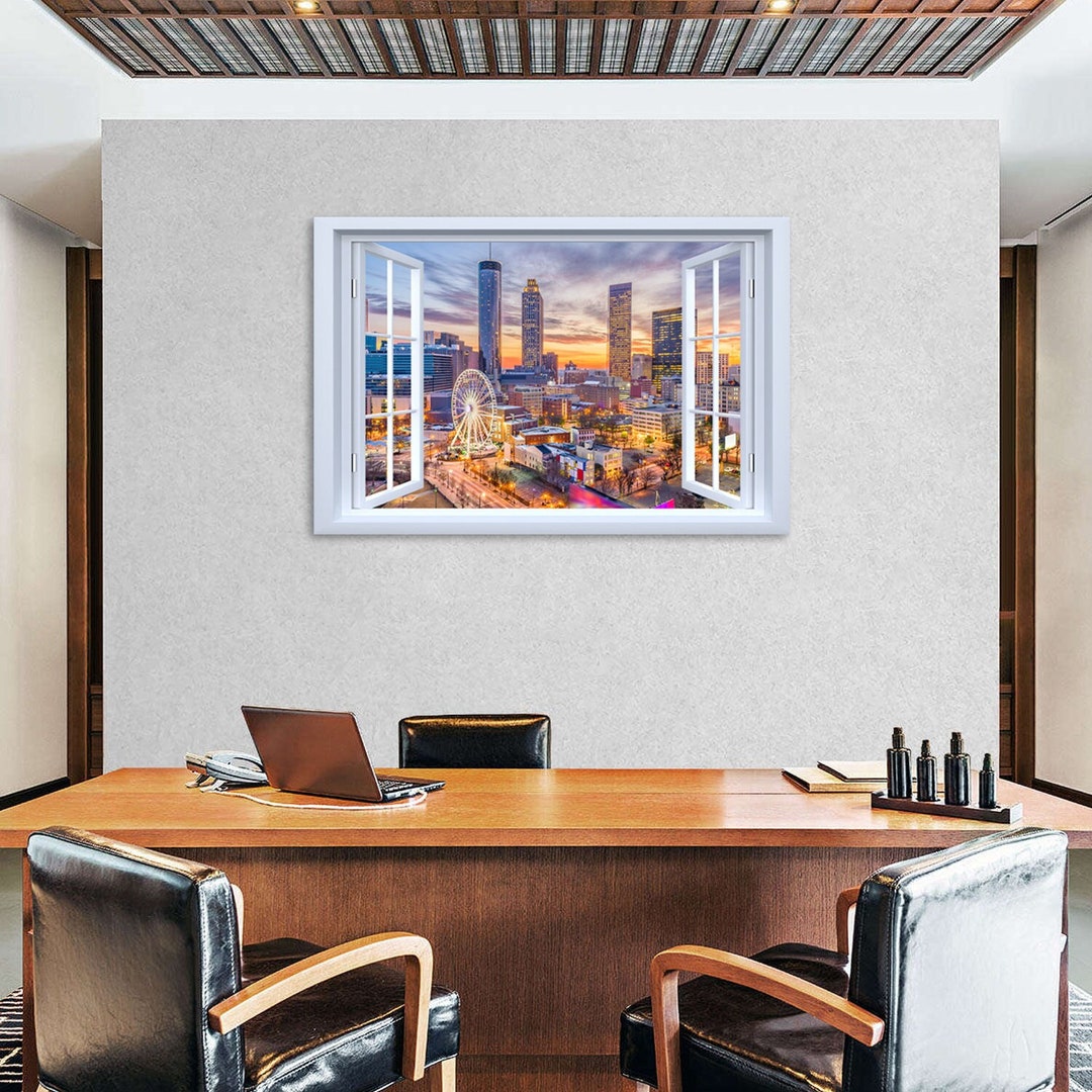 Atlanta Skyline Wall Art Window View Sunset Cityscape Canvas Decor ...