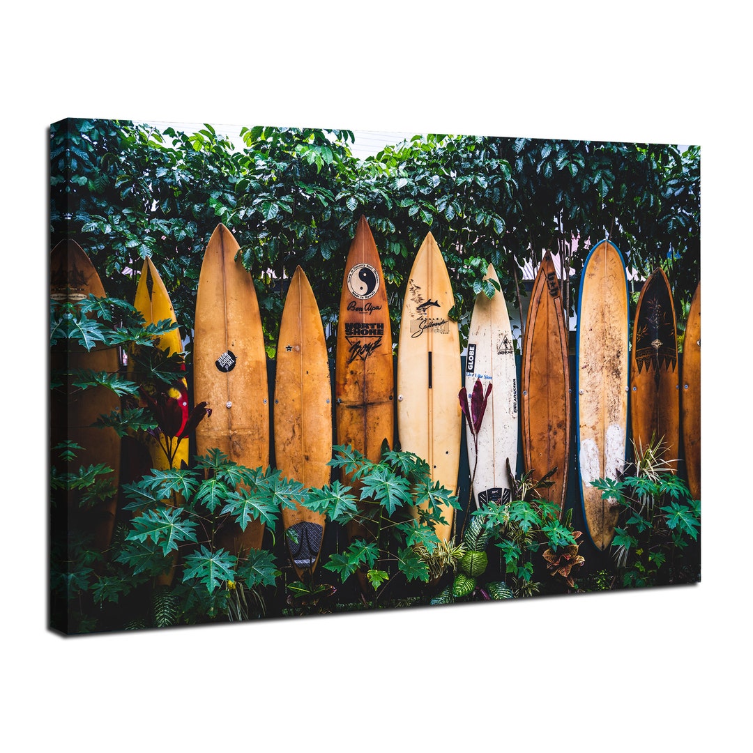 Surfboard Canvas Wall Art Tropical Plant Beach House Decor Hawaii ...