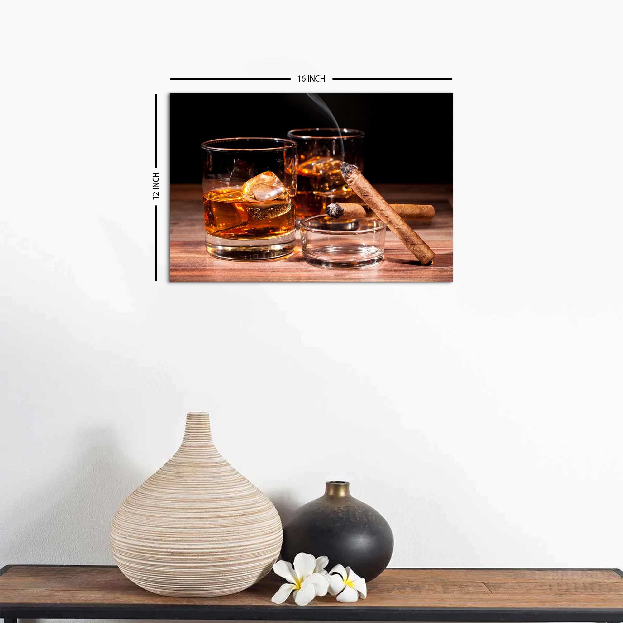 Whiskey Glasses Wall Art With Smoking Cigar Pictures Alcohol Drink ...