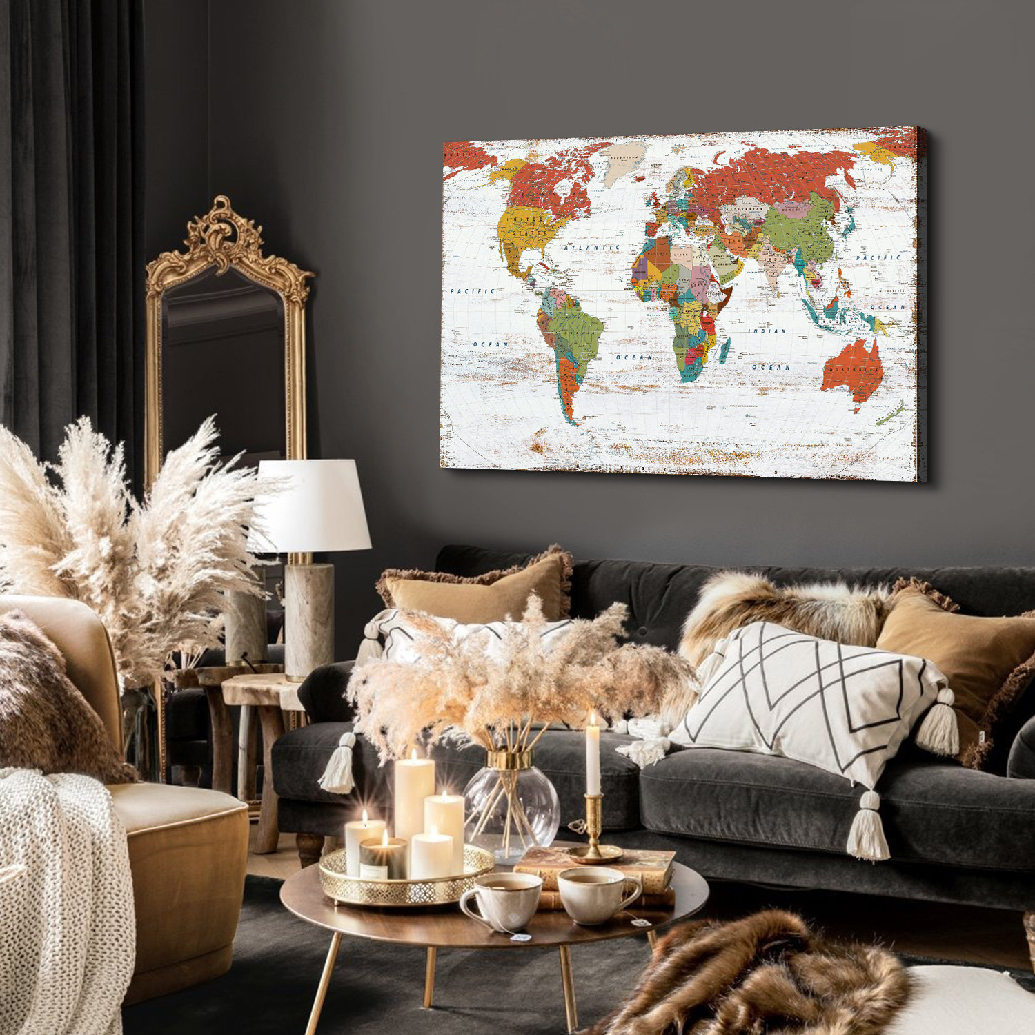 Large World Map Wall Art Office Living Room Decor Vintage Maps - Etsy