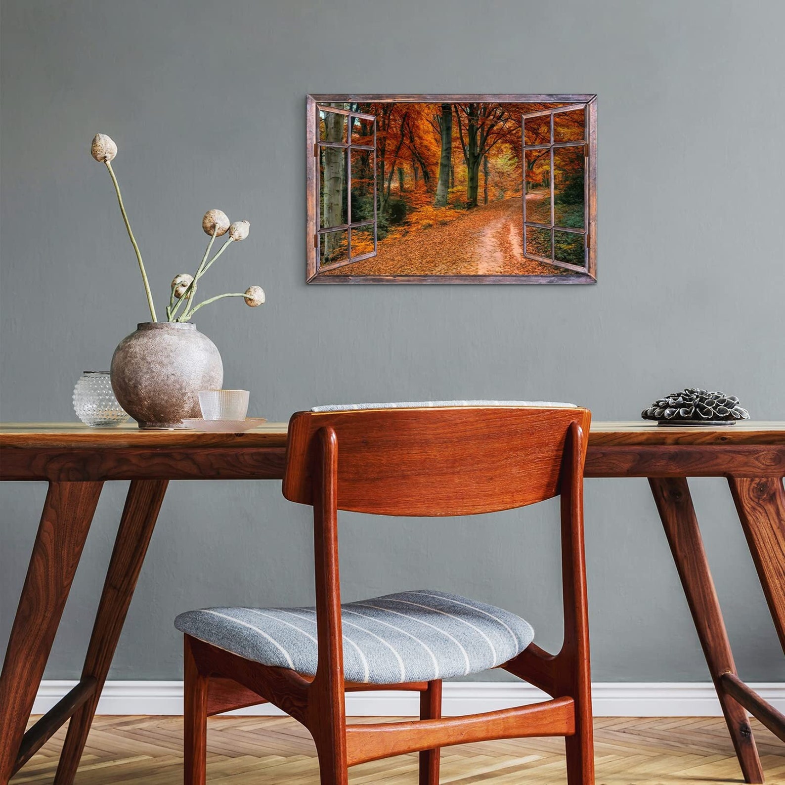 Autumn Forest Canvas Wall Art Window View Fall Trees Path Scenic Prints ...