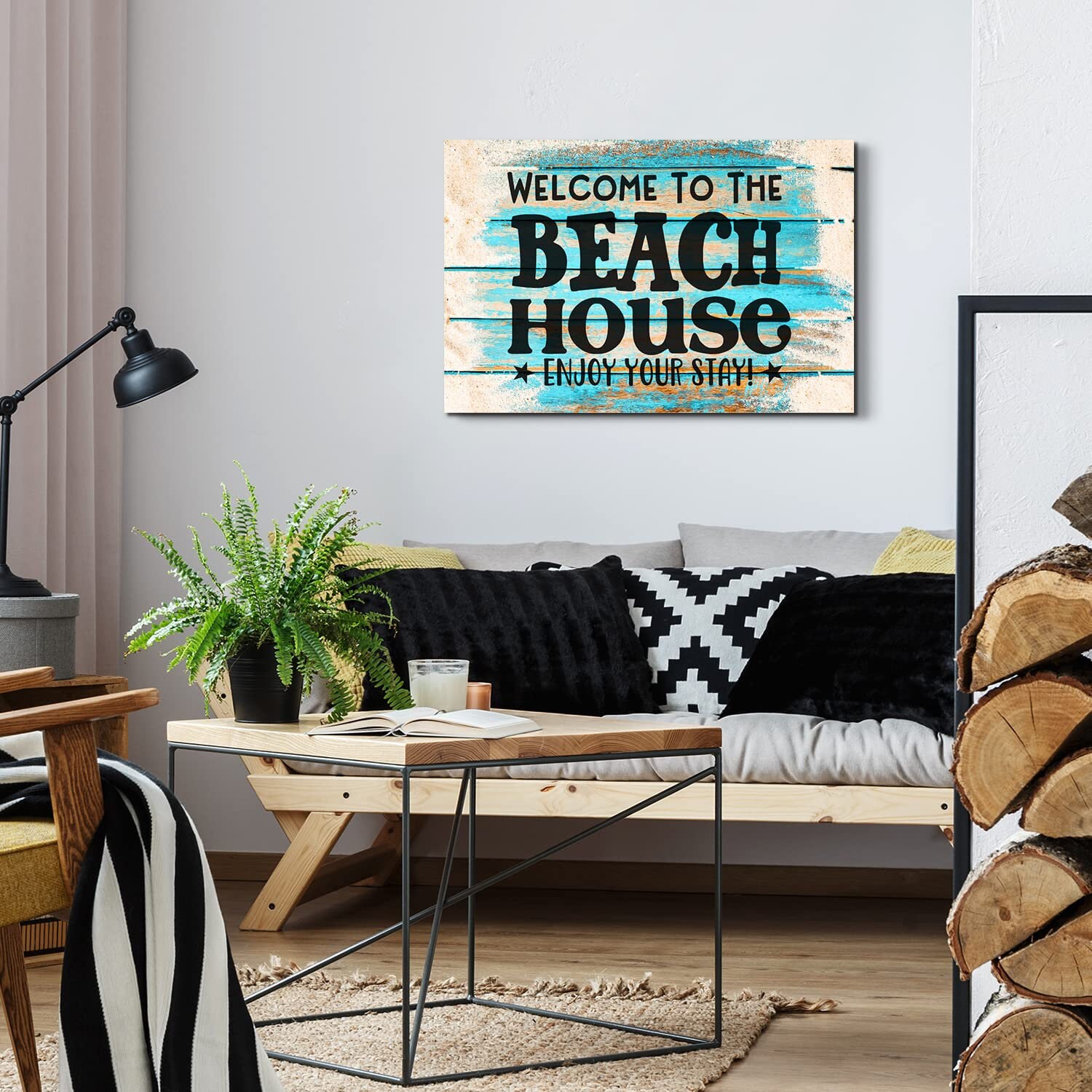 Beach House Canvas Wall Art Welcome Sign Wall Decor Teal Blue Beach ...
