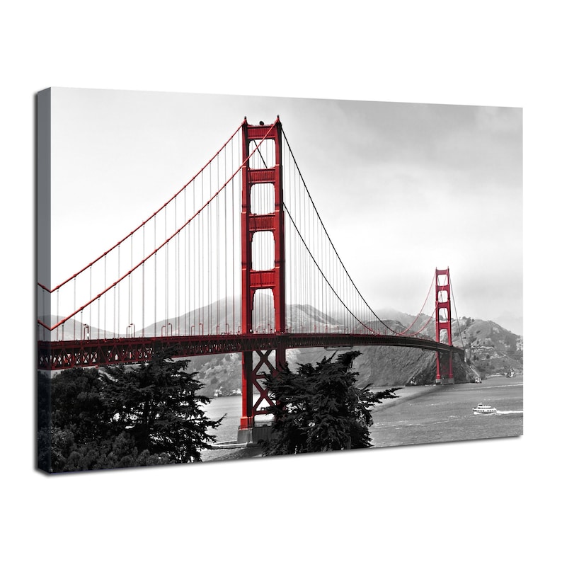 Golden Gate Bridge Canvas Wall Art Grey and Red Golden Gate Bridge Wall ...
