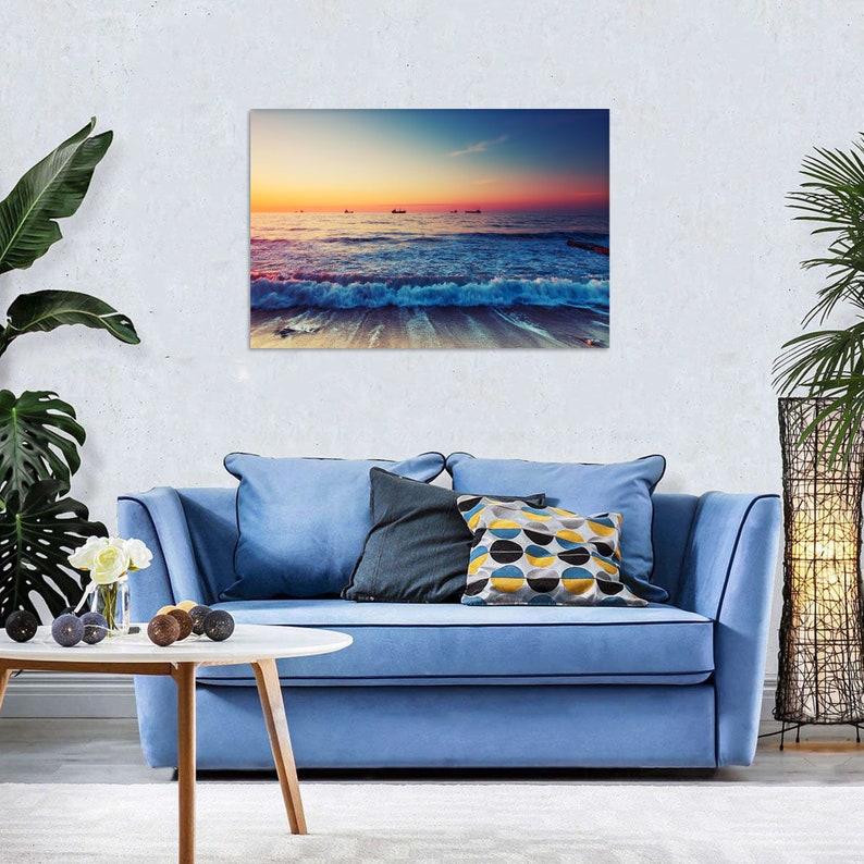 Beach Sunset Canvas Wall Art Ocean Wave Wall Decor Tropical Ocean ...