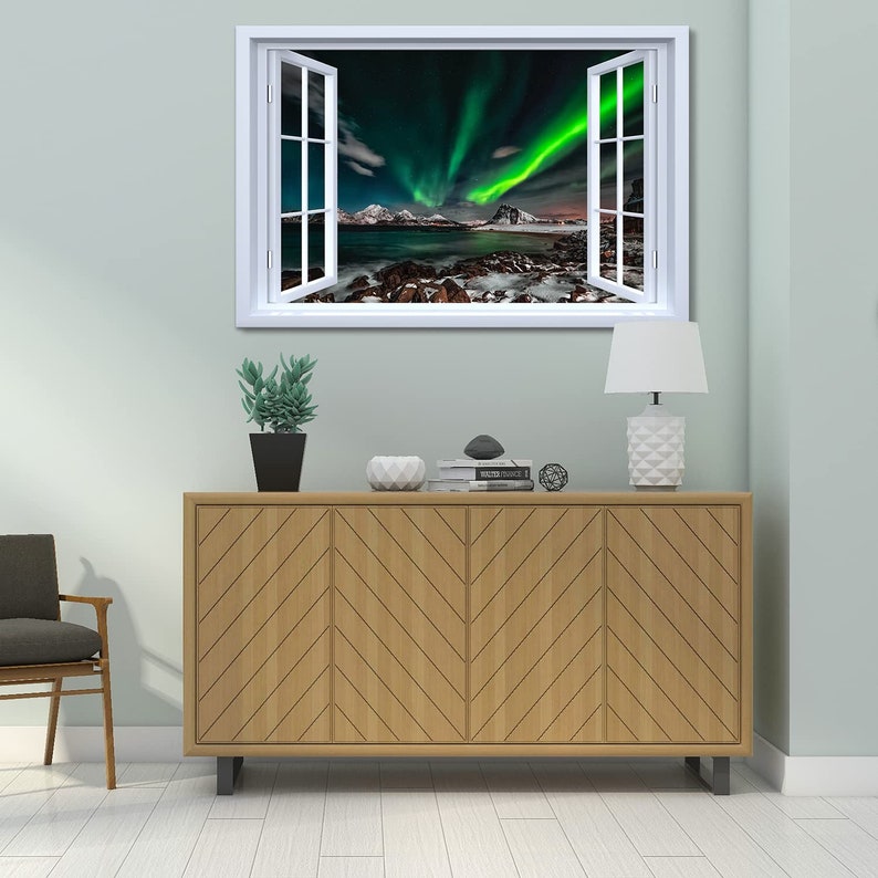 Aurora borealis Wall Art Northern Lights Scenery Pictures Green Night ...
