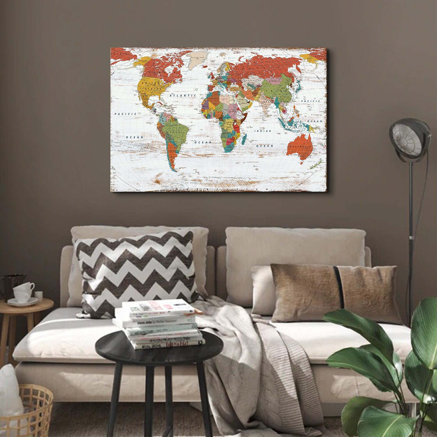 Large World Map Wall Art Office Living Room Decor Vintage Maps - Etsy