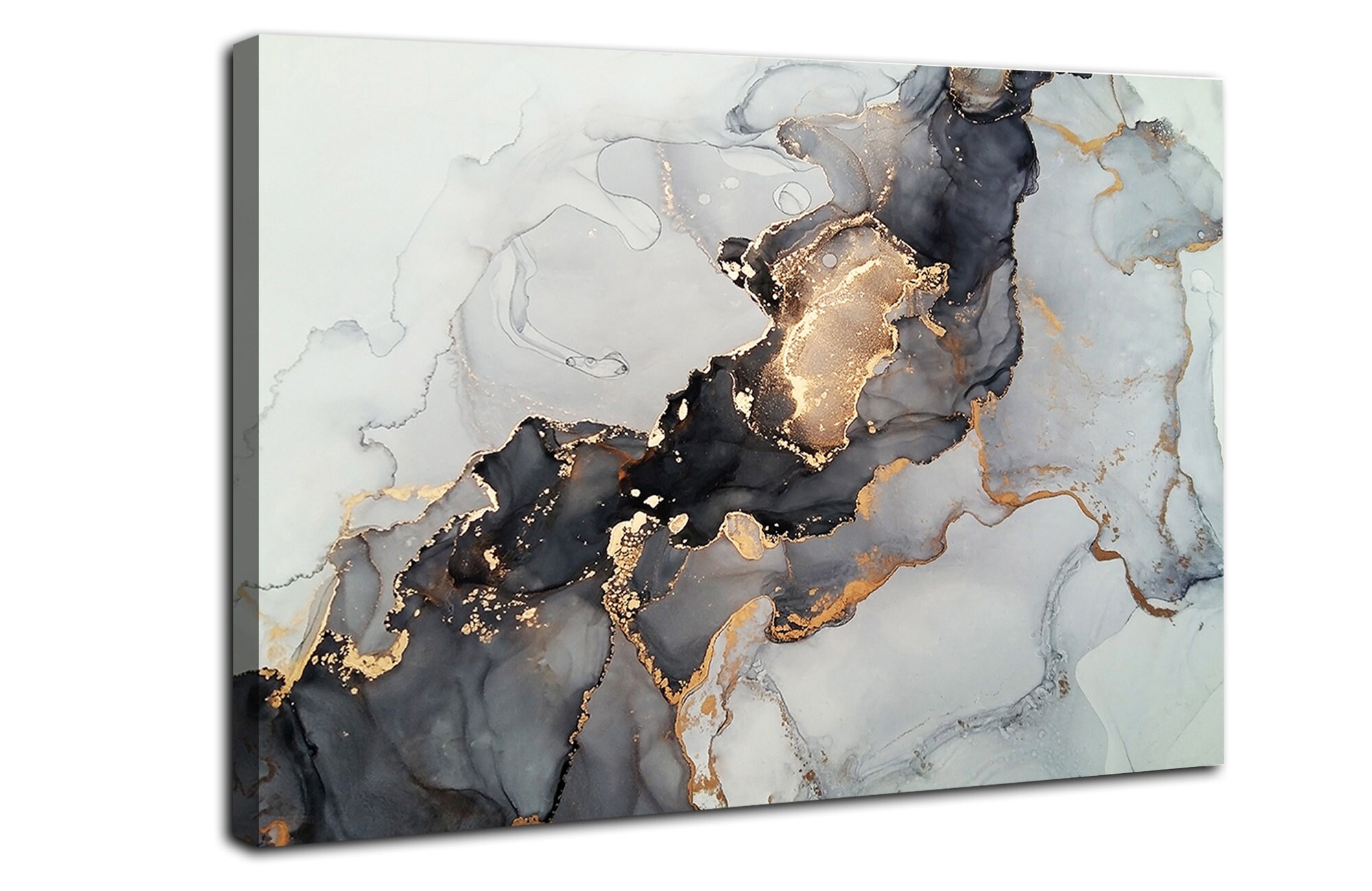 Black and Gold Marble Wall Art Abstract Fluid Gold Marble Wall - Etsy