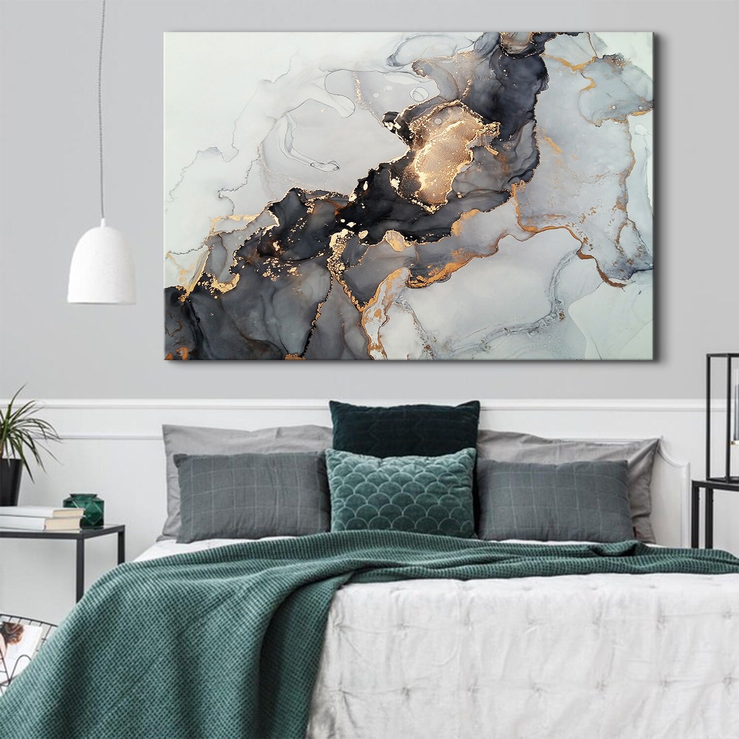 Black and Gold Marble Wall Art Abstract Fluid Gold Marble Wall - Etsy