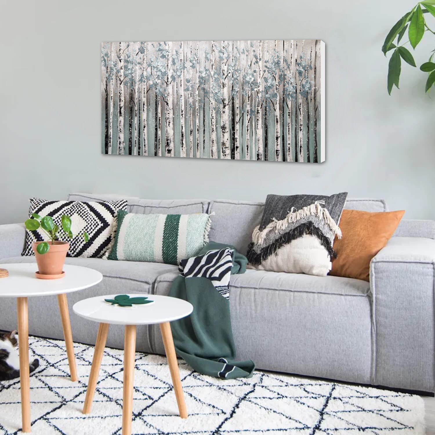 Hand Painted White Birch Tree Oil Painting on Canvas Original Textured ...