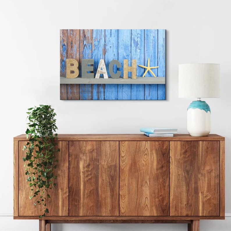 Beach Signs Canvas Wall Art Nautical Beach Theme Wall Decor Navy Blue ...