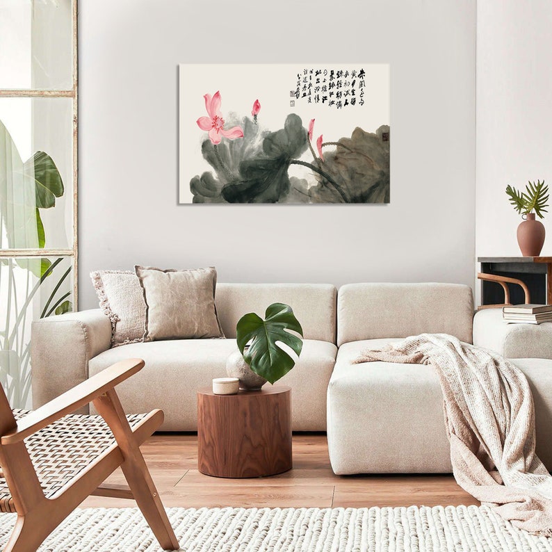 Vintage Chinese Canvas Wall Art Chinese Traditional Ink Painting, Lotus ...