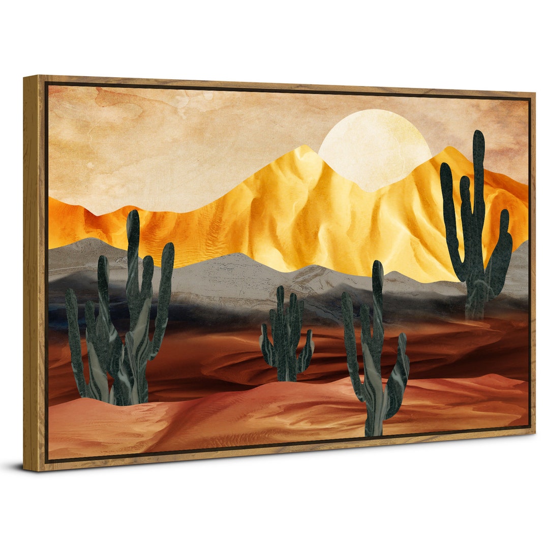 Boho Desert Wall Art Mountain Sunset Framed Wall Decor Abstract ...