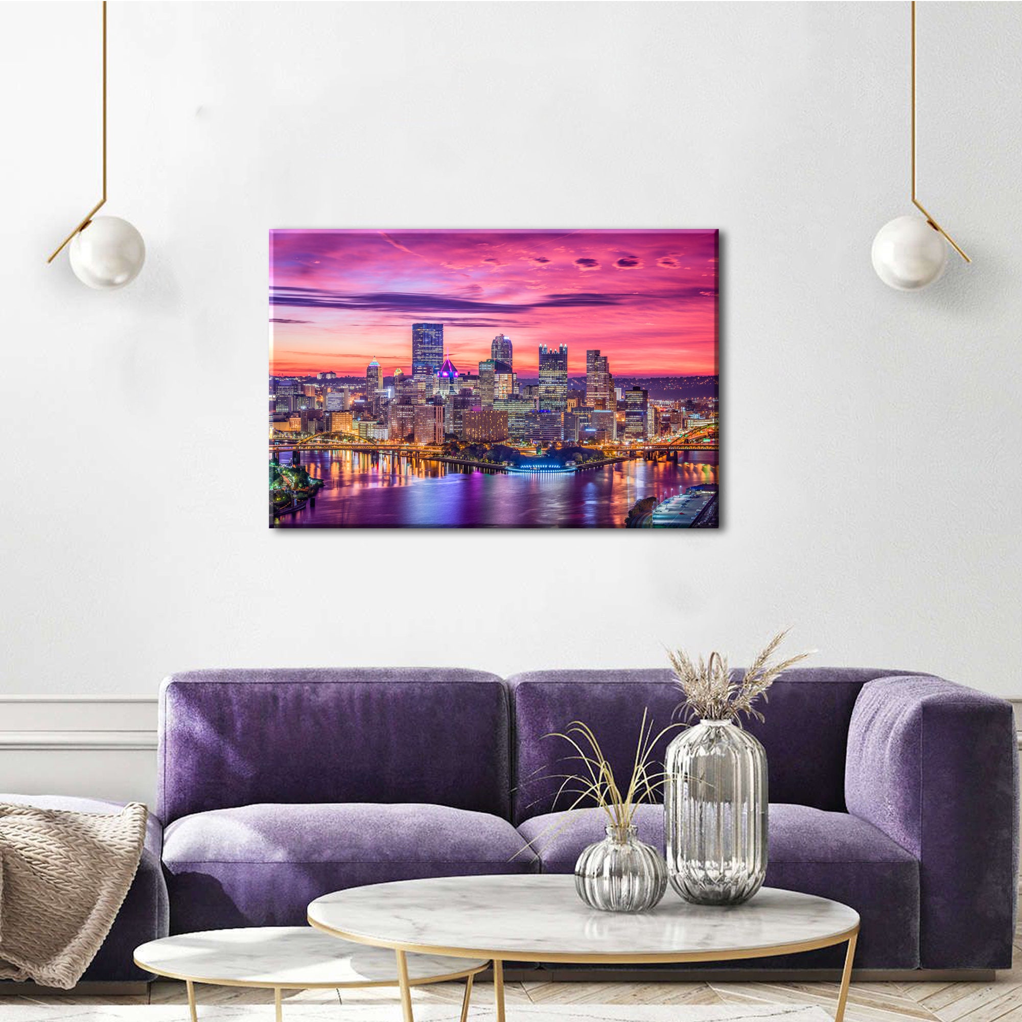 Pittsburgh Canvas Wall Art, Pittsburgh City Skyline Poster Pennsylvania ...