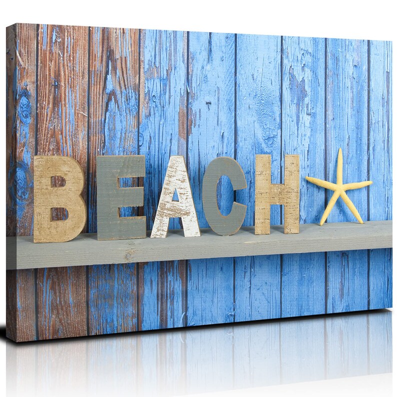 Beach Signs Canvas Wall Art Nautical Beach Theme Wall Decor Navy Blue ...