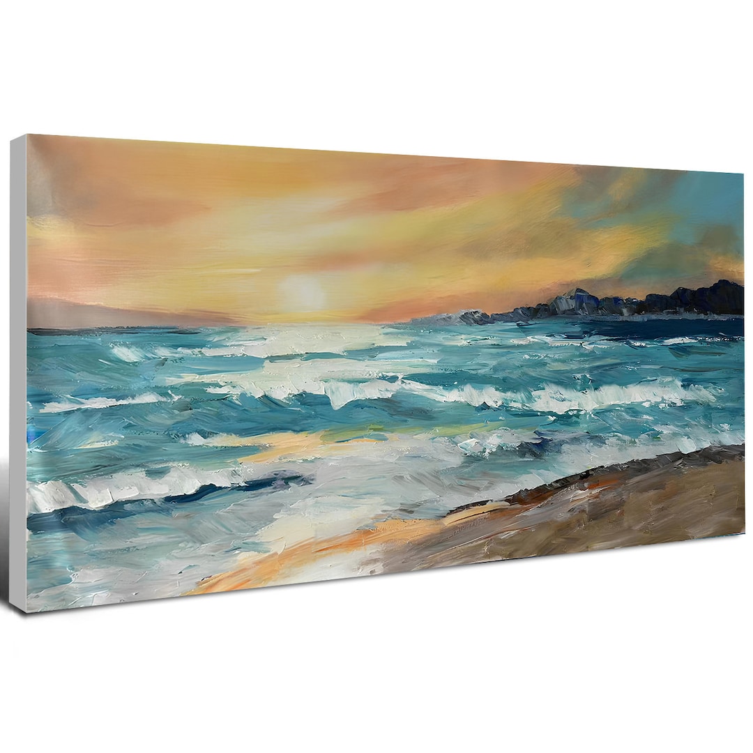 Sunset Beach Wall Art, Hand Painted Original Ocean Landscape Wall ...