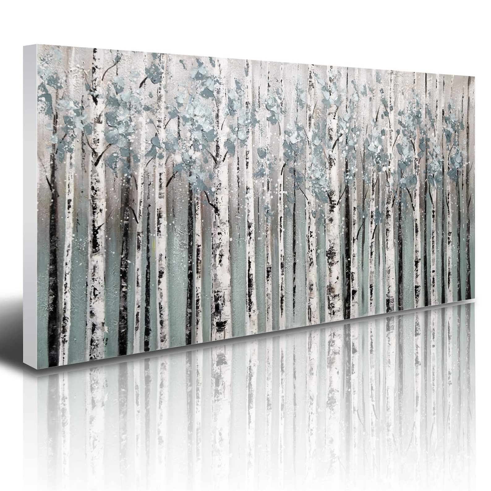 Hand Painted White Birch Tree Oil Painting on Canvas Original Textured Birch Tree Wall Art ...