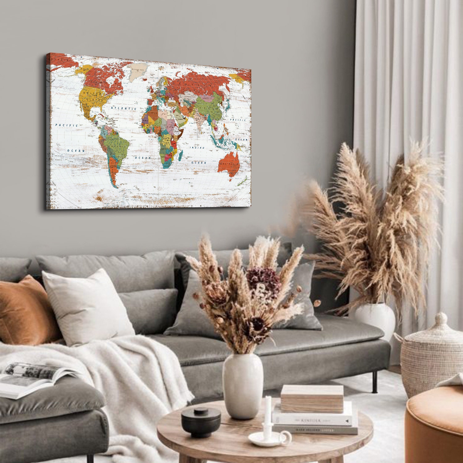 Large World Map Wall Art Office Living Room Decor Vintage Maps - Etsy