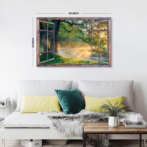 Sunset Forest Wall Art Green Nature Canvas Wall Decor Window View of ...