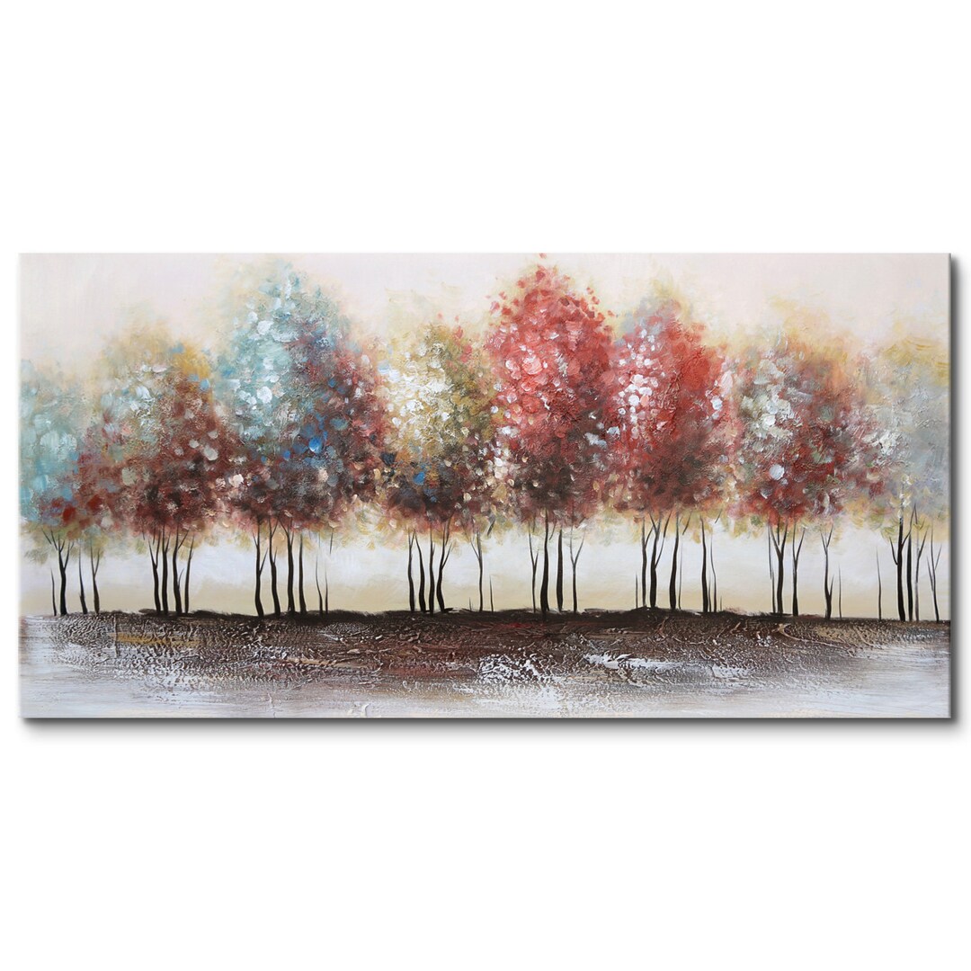 Abstract Colorful Forest Wall Art With Hand-painted Texture on Canvas ...
