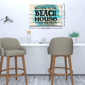 Beach House Canvas Wall Art Welcome Sign Wall Decor Teal Blue Beach ...