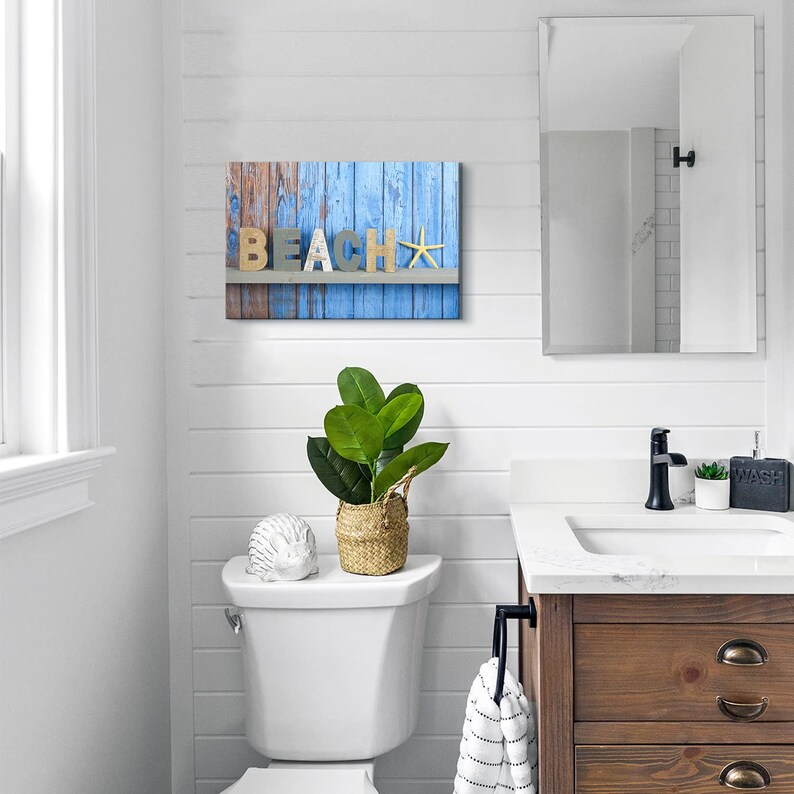 Beach Signs Canvas Wall Art Nautical Beach Theme Wall Decor Navy Blue ...